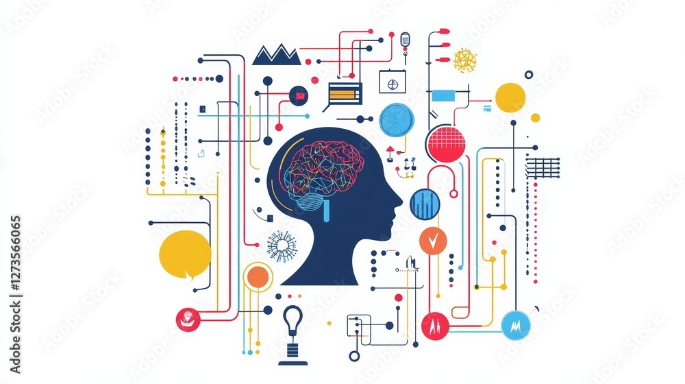 Big data technology and data science illustration. Data flow concept. Querying, analysing ...