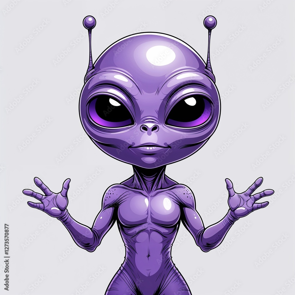 Purple alien character cartoon illustration on plain white background ...