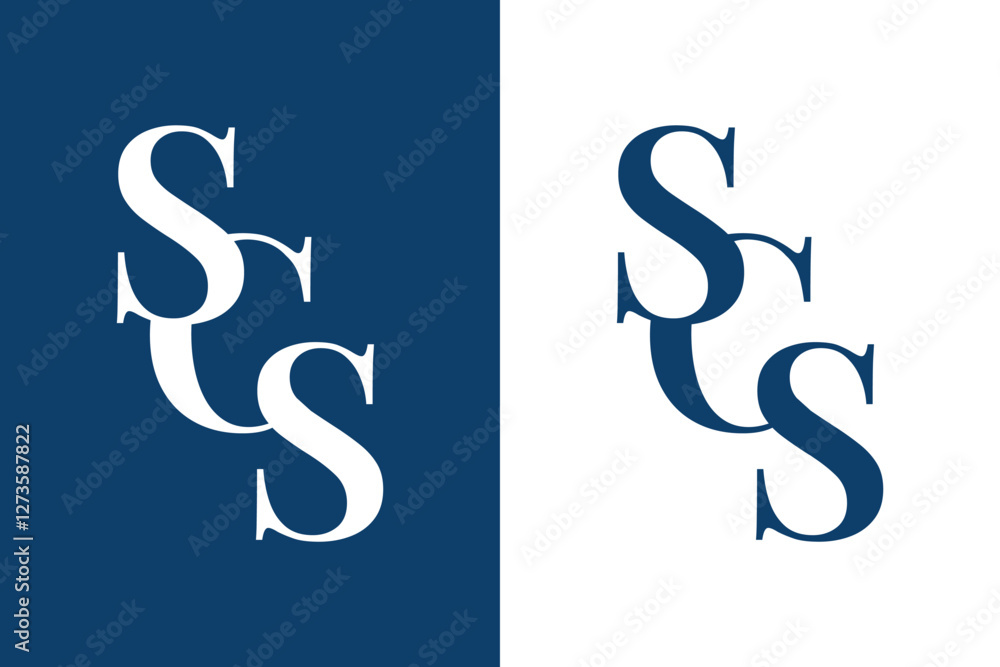 The image shows a flat monogram logo design of an initial letter SCS in ...
