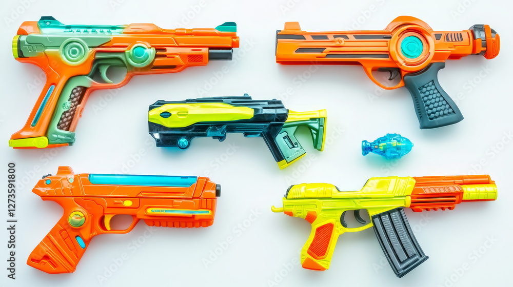 Cartoon gun vector toy blaster for kids game with futuristic handgun ...