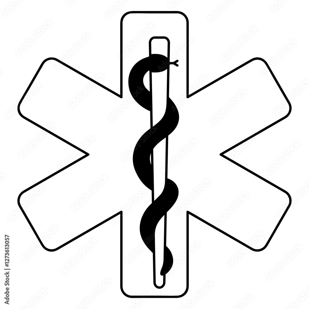 Star of life. Emergency medical service emblem. Black snake silhouette ...
