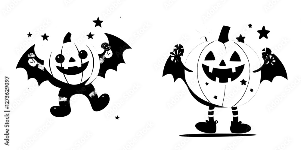 This image showcases a comedic, colorful, and retro cartoon Halloween ...