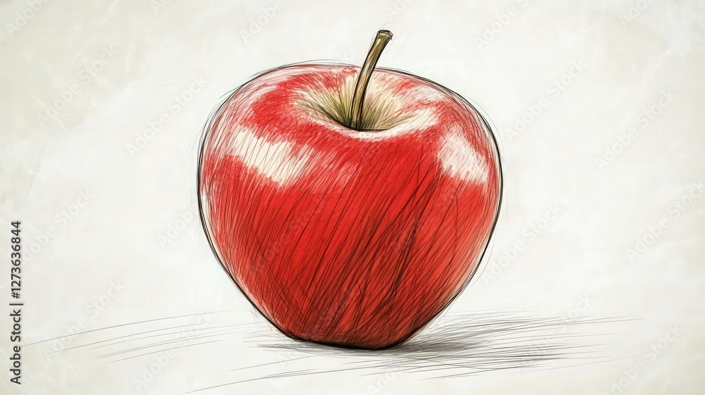 A classic red apple with a smooth surface, drawn in whiteboard ...