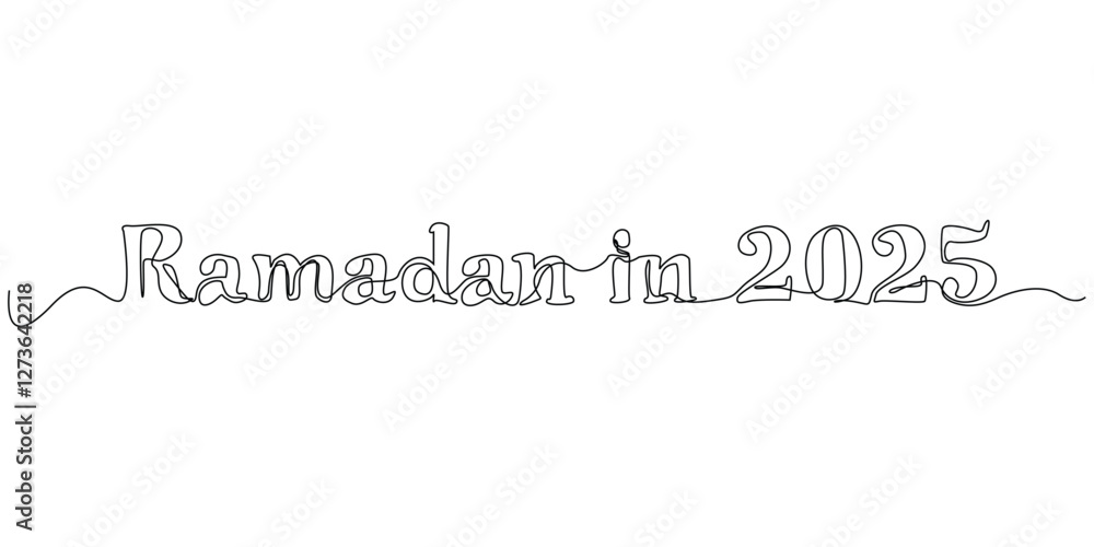 one continuous line ramadan 2025 word sign.one line drawing of ramadan ...