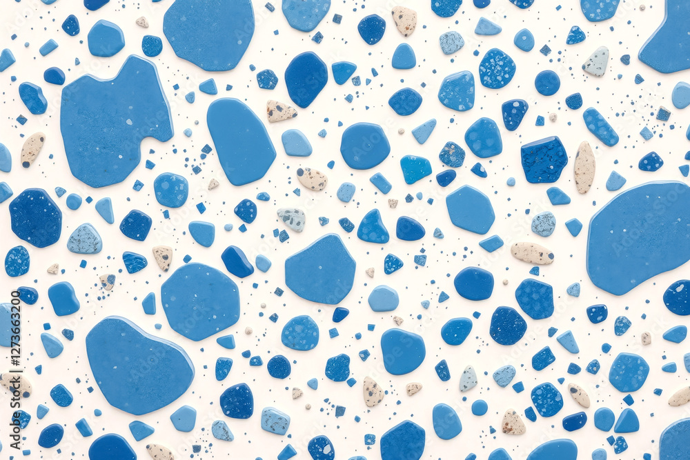 Terrazzo Background of bright blue pebbles on white. Structural and ...