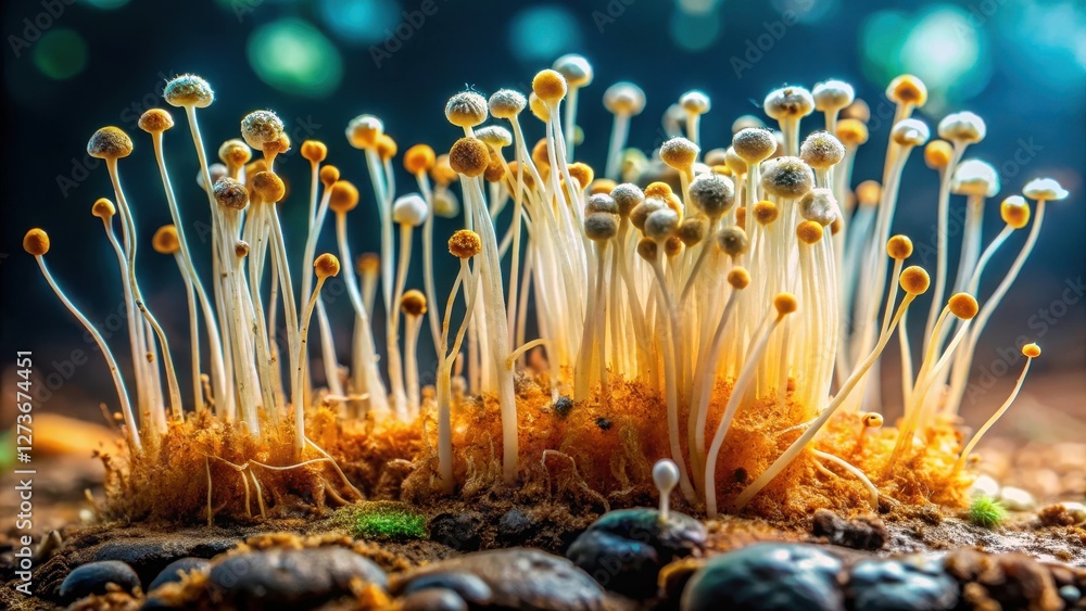 Fungal hyphae growing on a substrate with ophiocordyceps sinensis ...