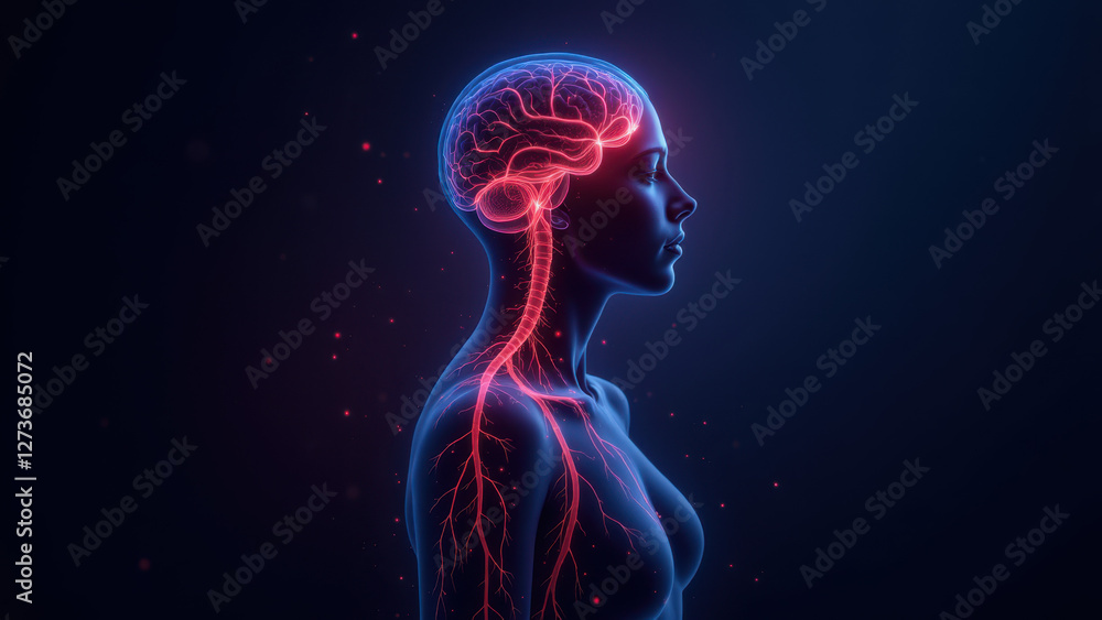 VNS - Vagus Nerve Stimulation represented by a detailed 3D human ...