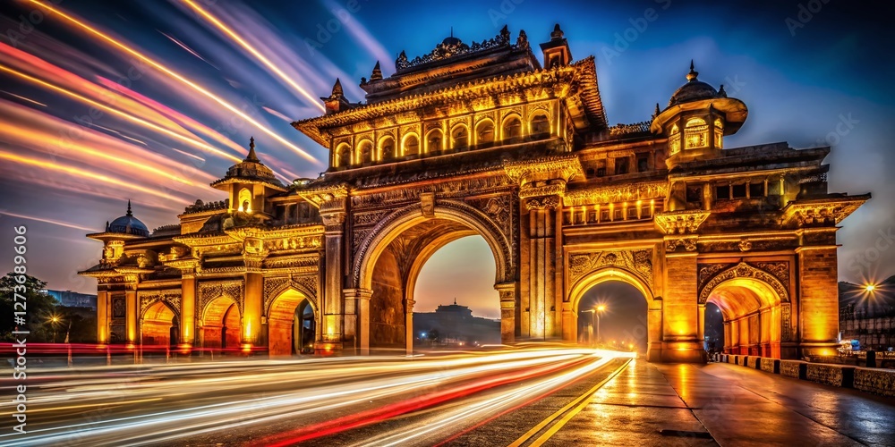Long Exposure Photography of Karta Sen Torana at Night, Illuminated ...