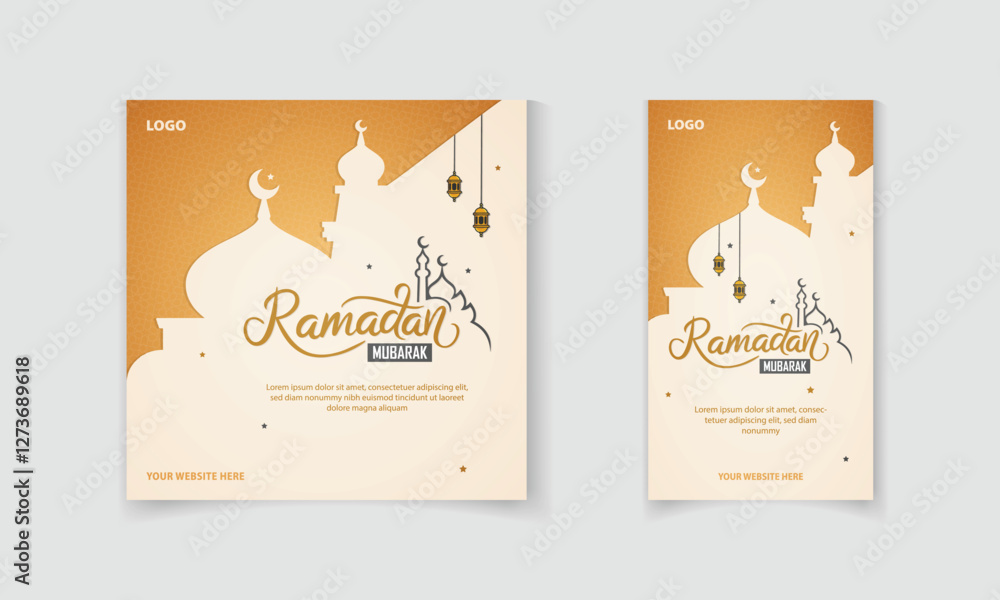 Ramadan Mubarak social media post and story template with Islamic ...