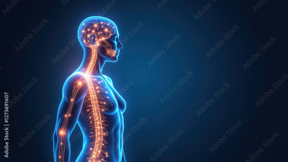 Vagus Nerve Stimulation medical illustration with detailed cross-section of human anatomy and ...