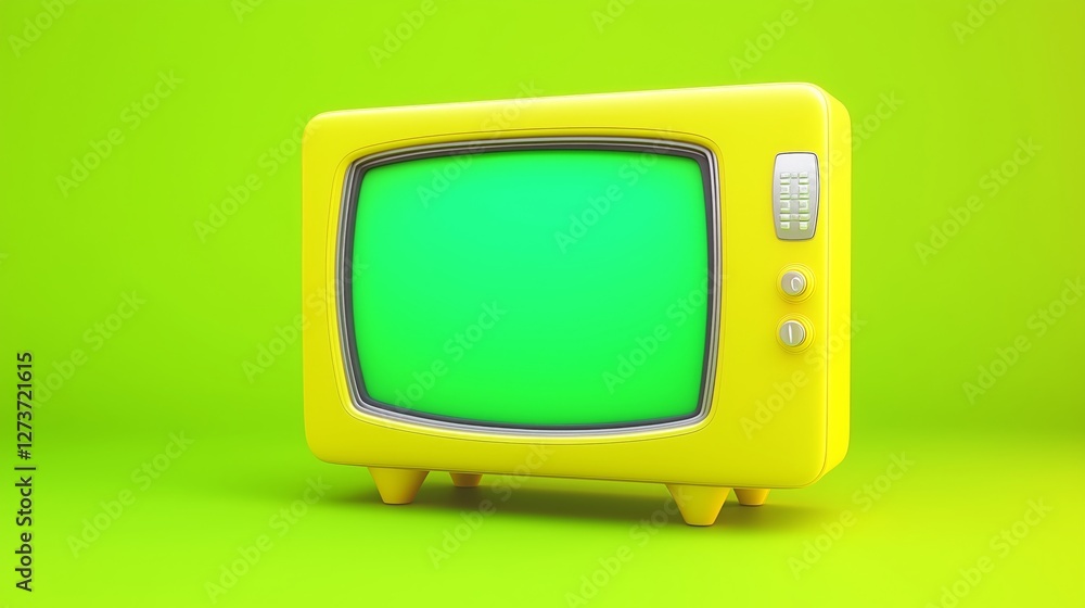 Retro yellow television with a chroma key green screen, perfect for ...