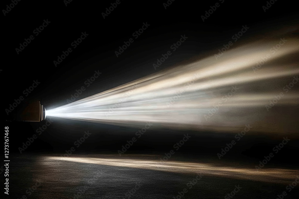 Spotlight or projector light beam with texture on a dark background and ...