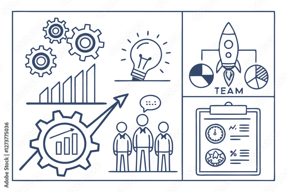 Business icons, management infographic, blue and white color scheme ...