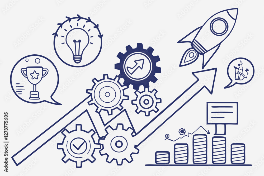 Business icons, management infographic, blue and white color scheme ...