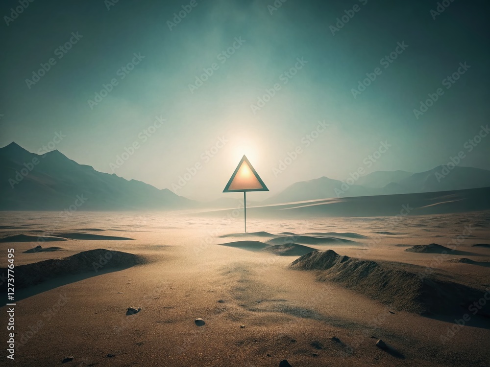 Minimalist Troll Warning Sign: Stark Landscape with Symbolic Cautionary ...