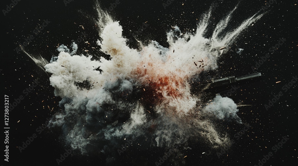 In a modern illustration, the firing of a weapon is followed by ...