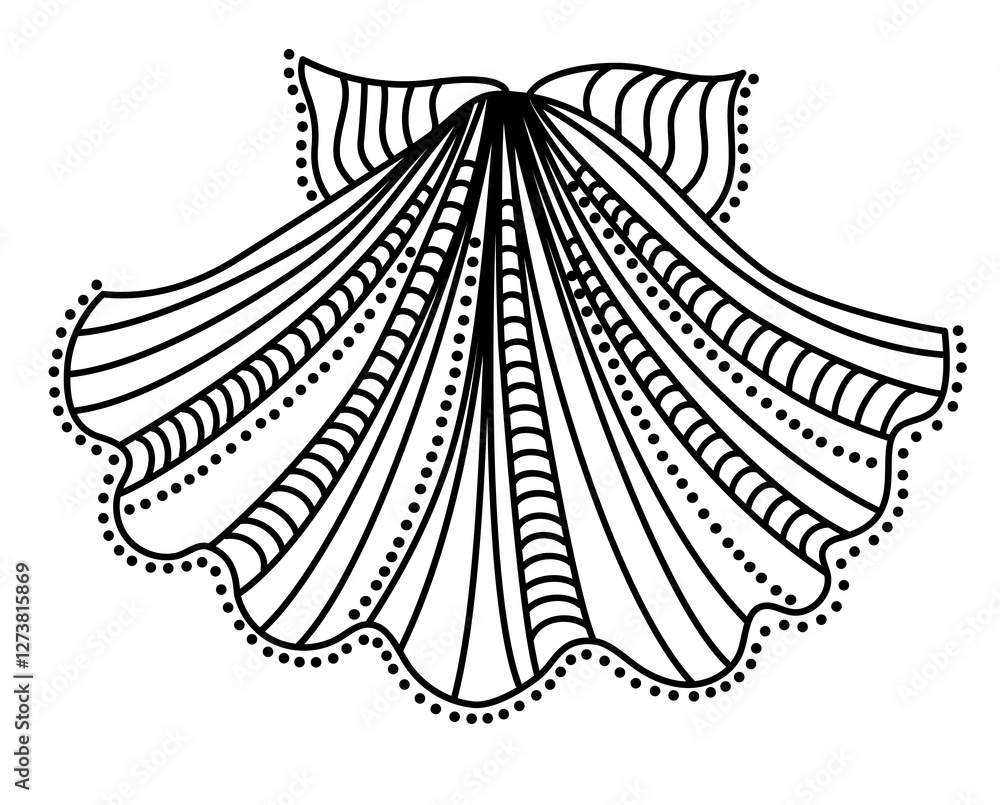 Mollusk shell sketch black and white. Line drawing of the underwater ...