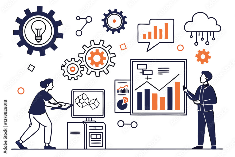 Business intelligence icons, data science symbols, analytics graphics ...