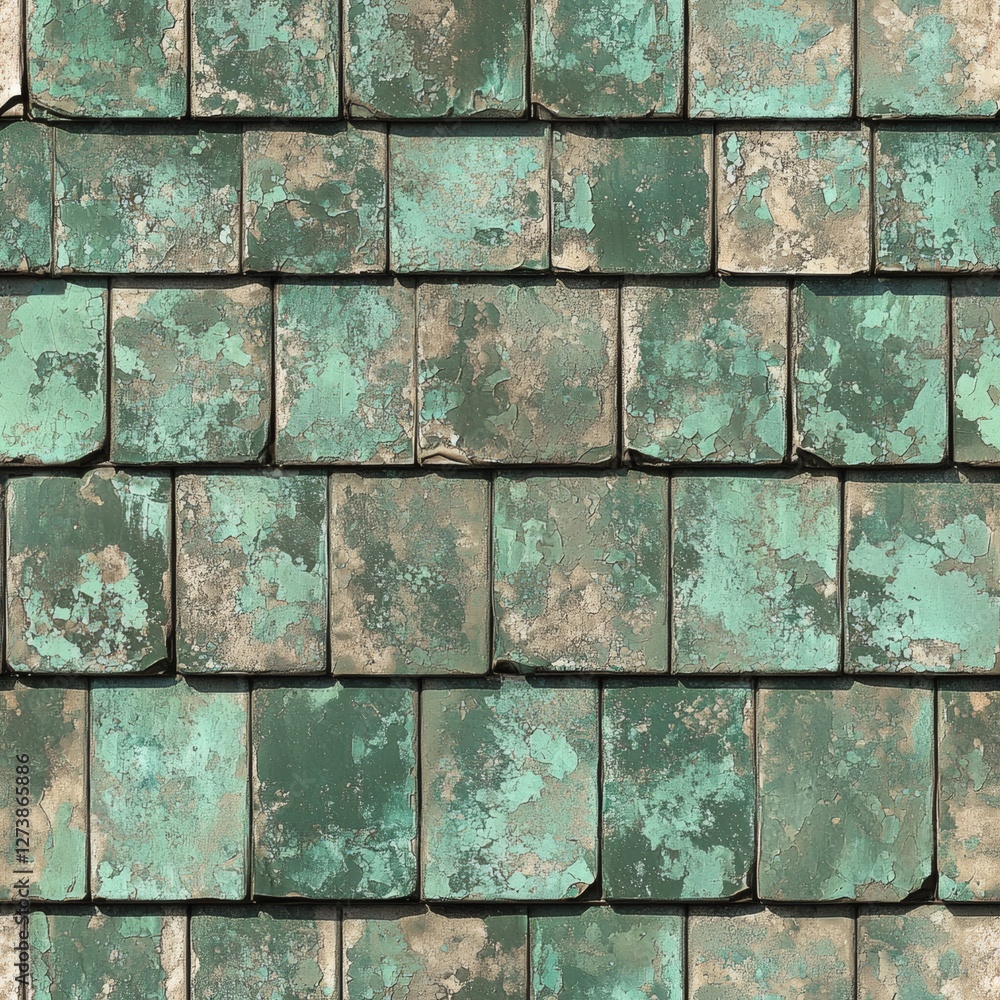 Textured green roof tiles urban environment close-up shot architectural ...