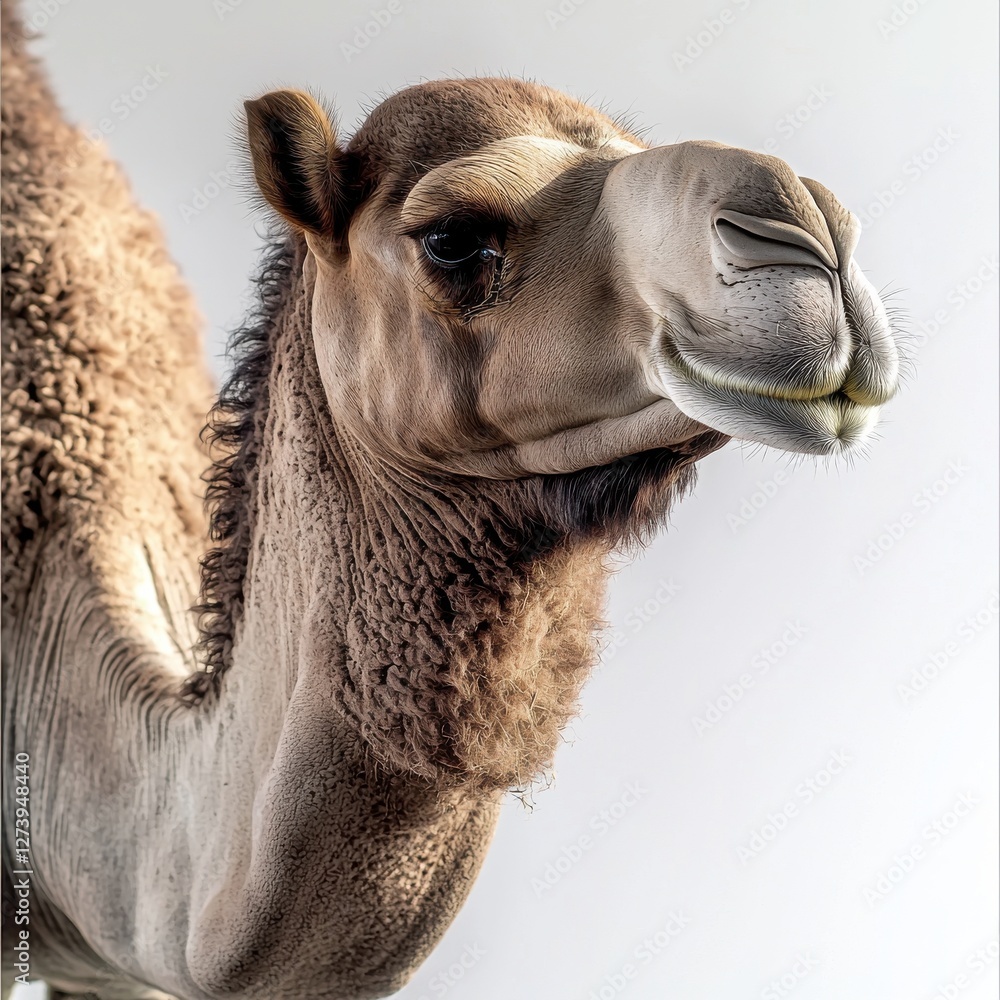 A detailed portrait of a majestic camel showcasing its serene ...