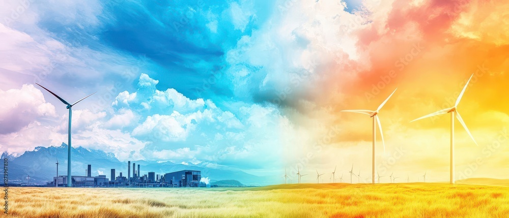 A symbolic balance of traditional and renewable energy sources, with a ...