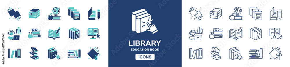 education library book icon set online digital learning media school ...