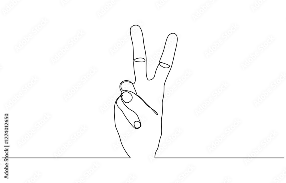 Continuous line drawing of index and middle finger, Human hand raised ...