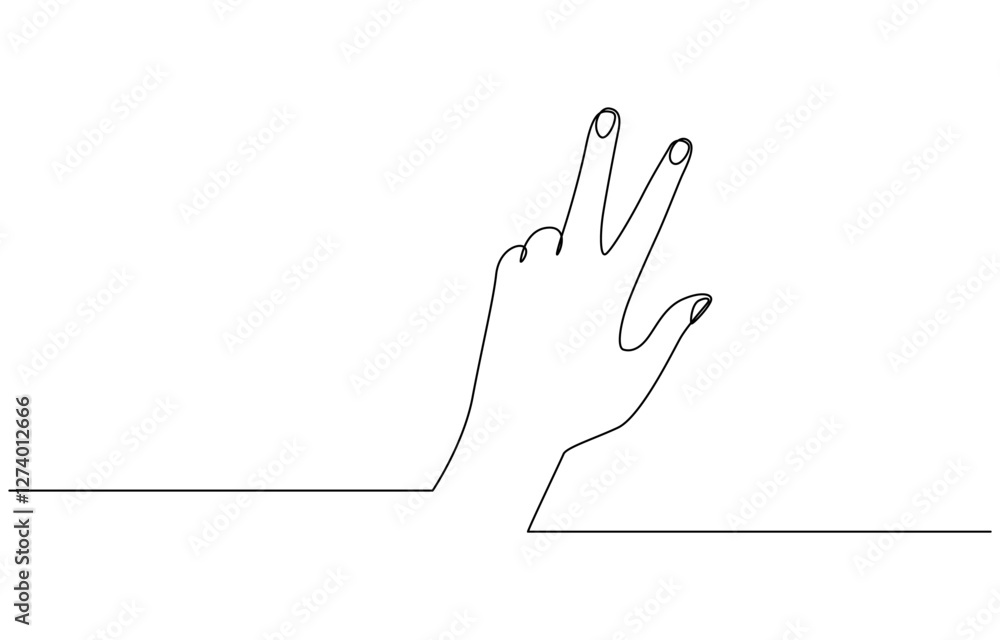 Continuous line drawing of index and middle finger, Human hand raised ...