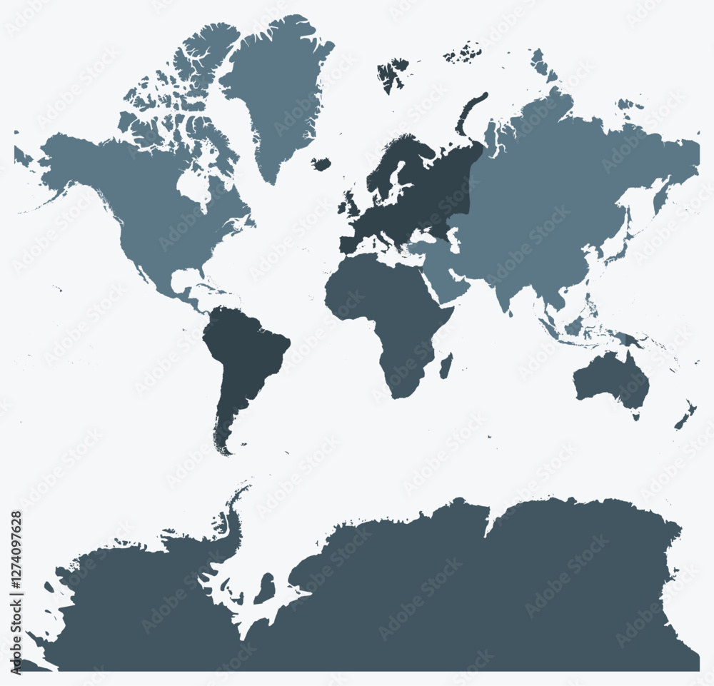 Map of World. Just a simple border map with continent division. Blue ...