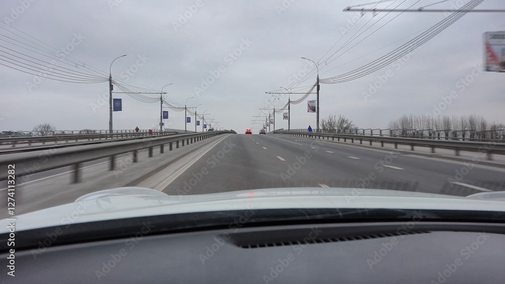behind the wheel, view from the windshield Stock Photo | Adobe Stock