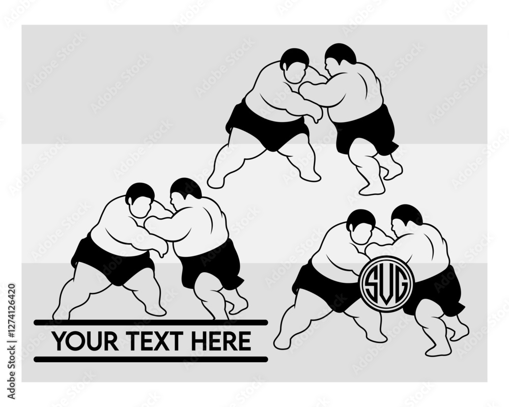Стоковое векторное изображение «Sumo Wrestling SVG Silhouette Bundle ...