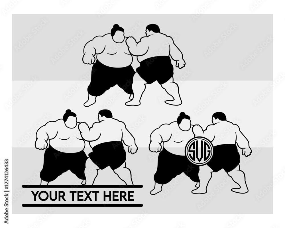 Vector de Stock Sumo Wrestling SVG Silhouette Bundle, Sumo Wrestling ...