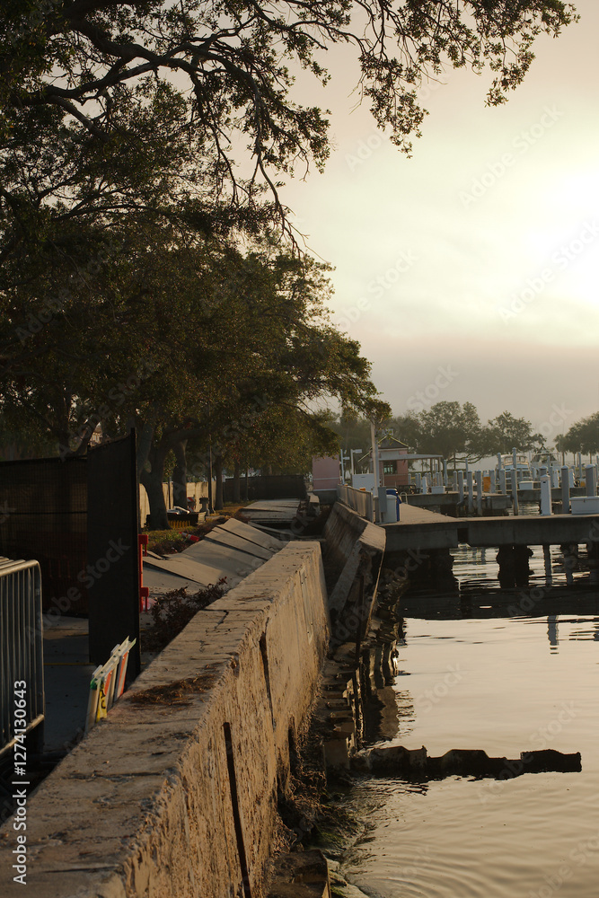 Concrete Sidewalk Seawall damaged by hurricanes Helene and Milton ...