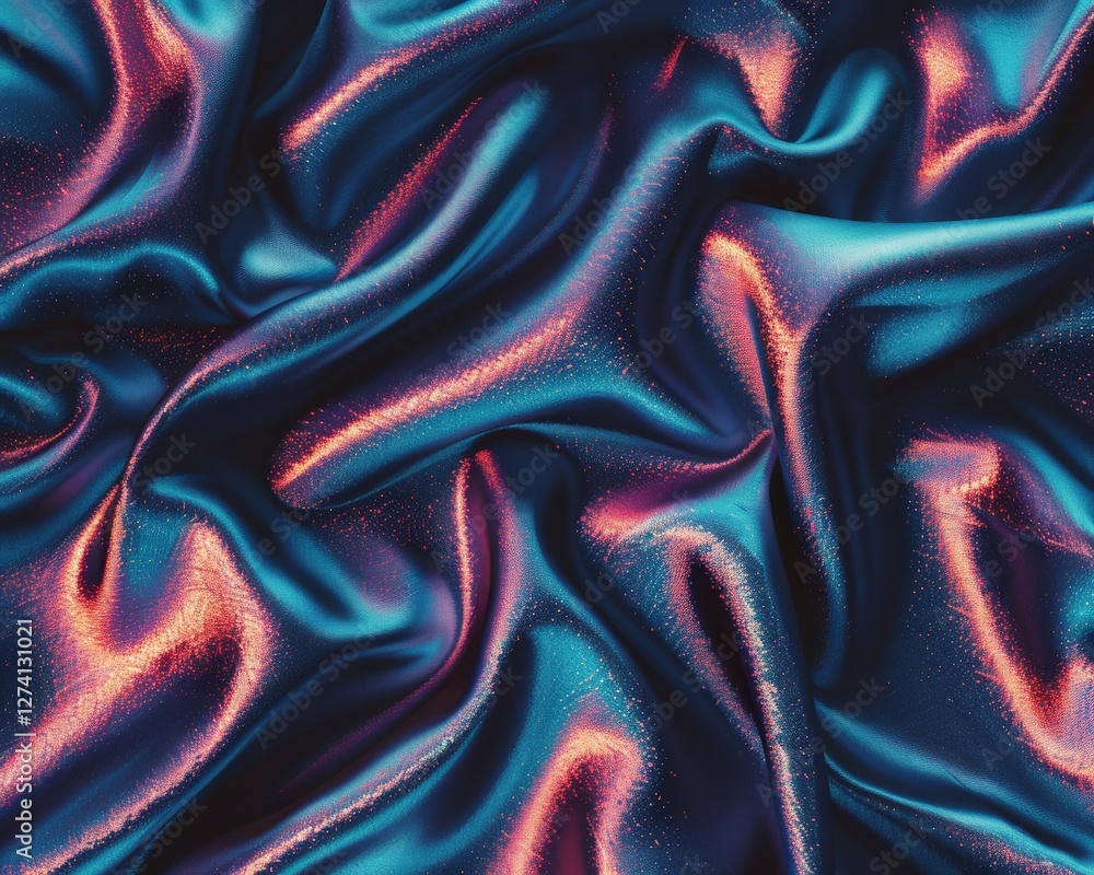 Shiny fabric texture blue and red cloth with folds used for background ...