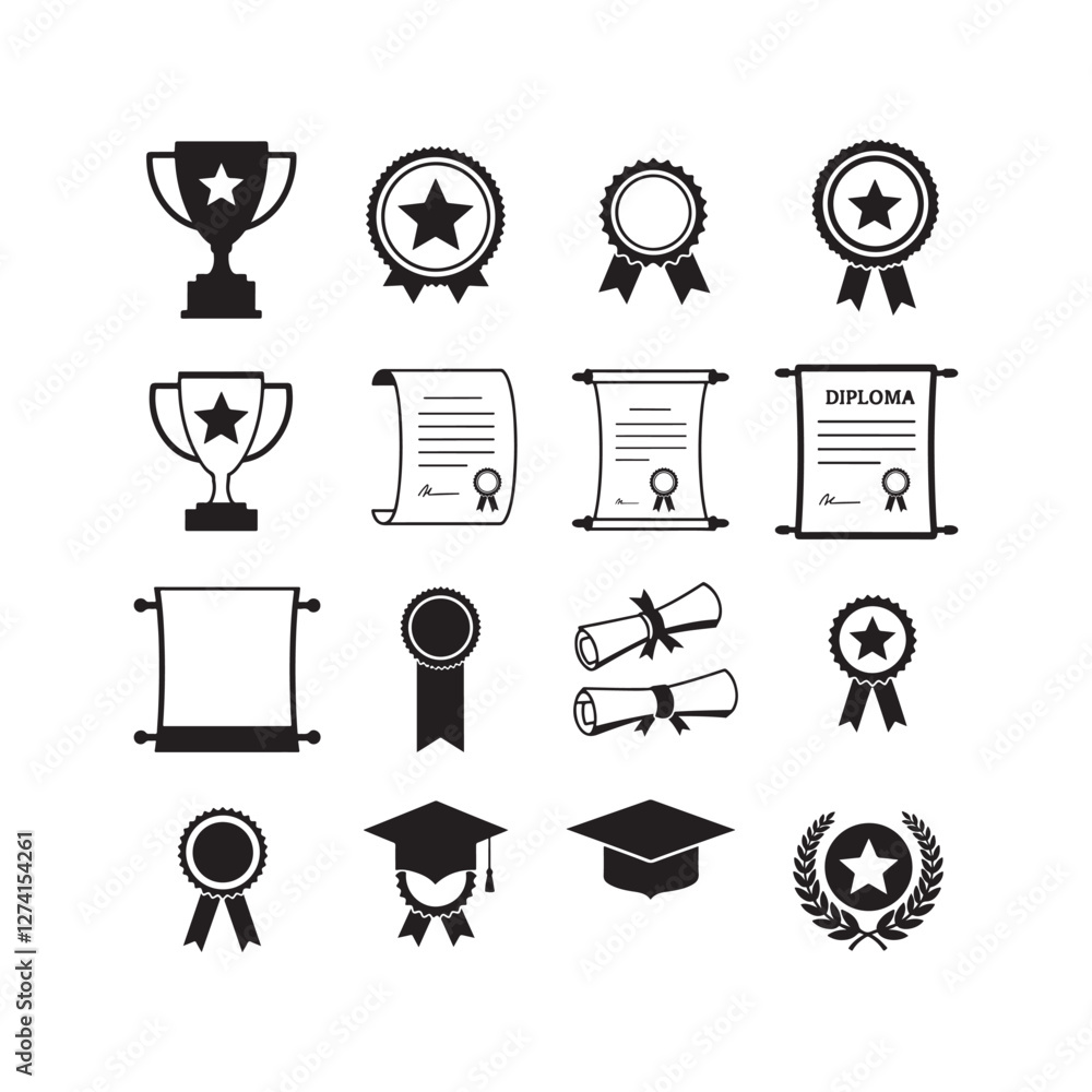 cv resume notepad certificate badge trophy and medal template icon set ...