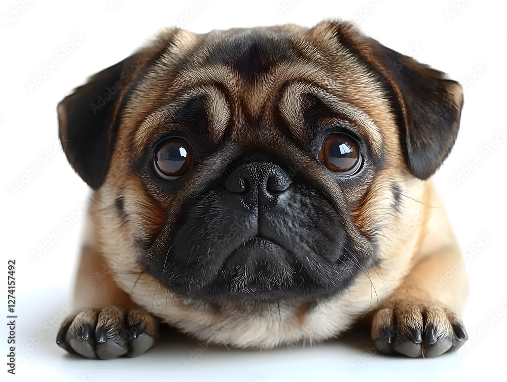 Overweight Pug with Adorable Facial Expression Sitting on White ...