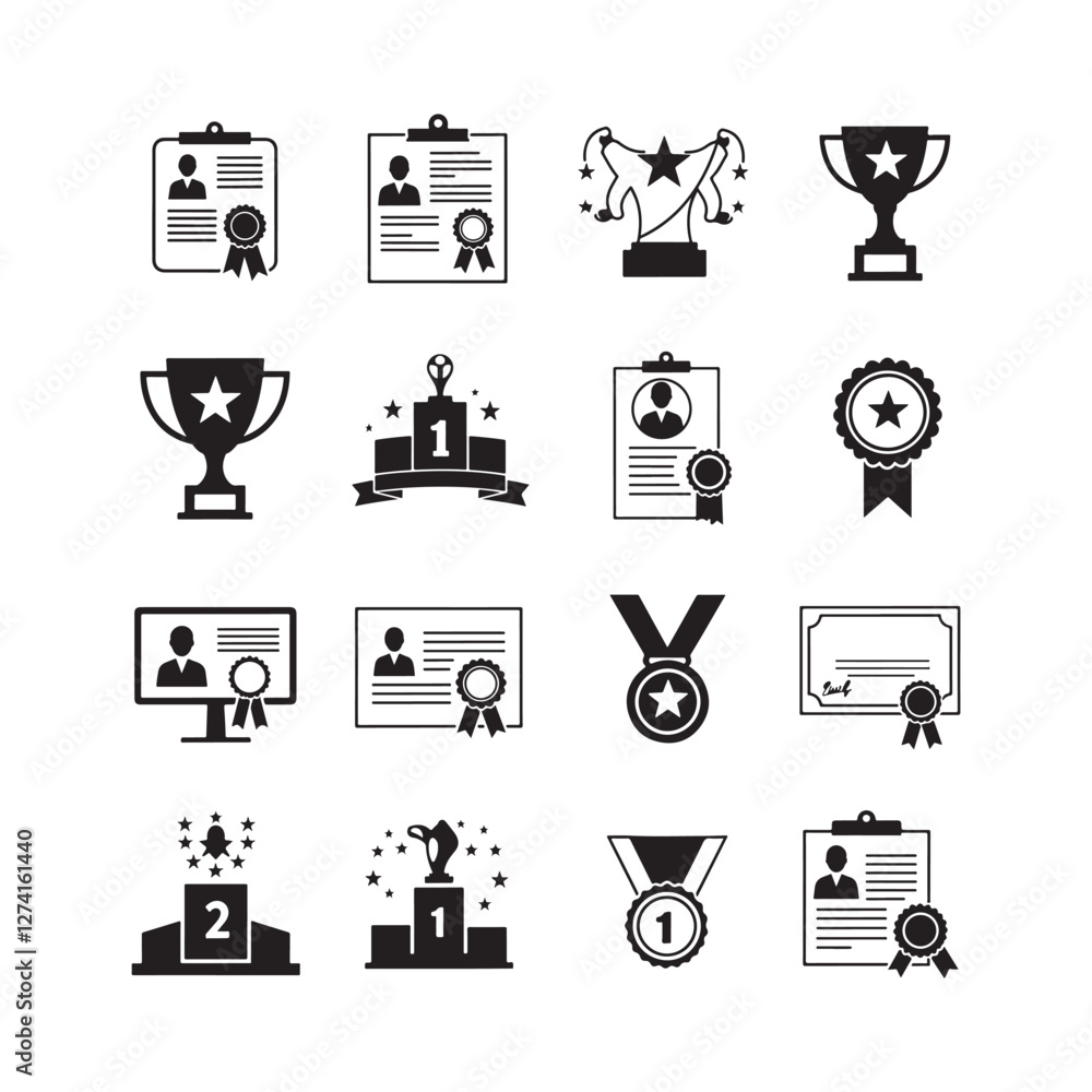 cv resume notepad certificate badge trophy and medal template icon set ...