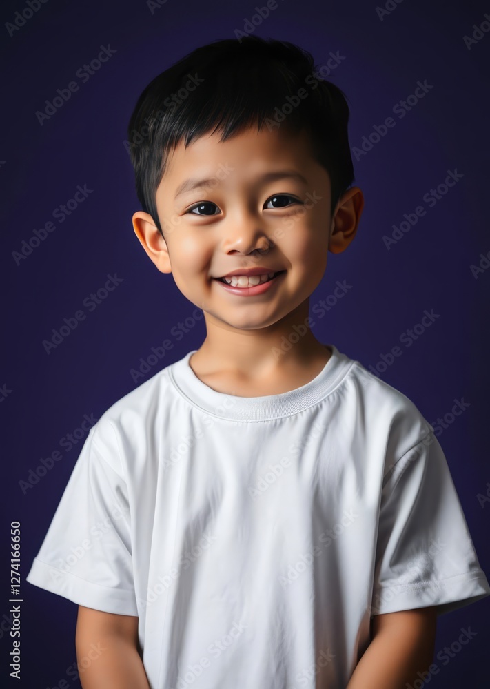 Stock-Foto „East asian toddler boy purple background wearing plain ...