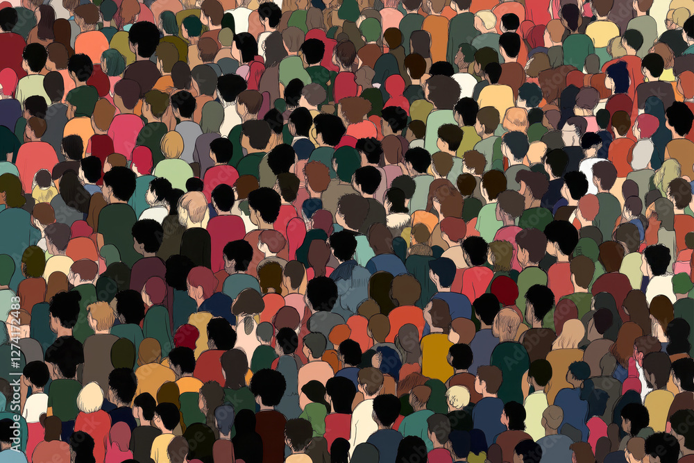 Crowd of people in different color and ethnicity vector illustration ...