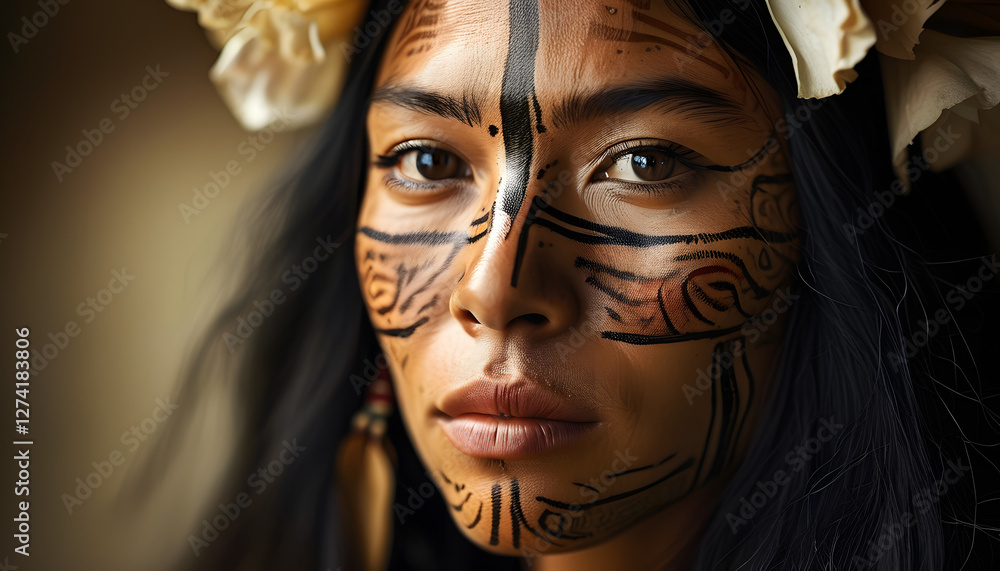 Cultural celebration of indigenous identity amazon rainforest portrait ...