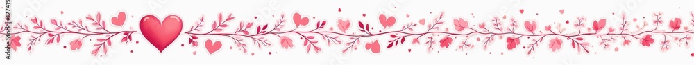 Cute pink divider with heart shape, floral vines ornament. Decorative ...
