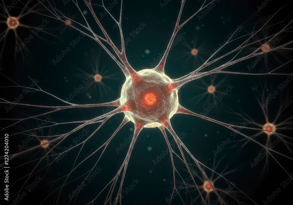 3D Illustration of Nerve Cells, Depicting Neurons with Axons and ...
