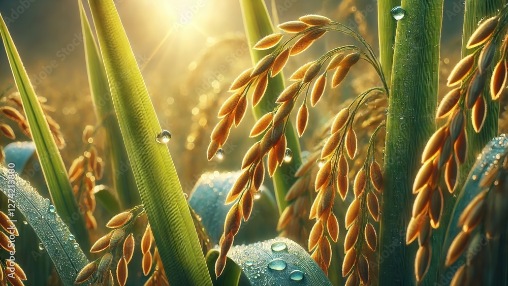 4K Realistic Rice Plants and Yellowing Rice Grains, Macro Effect ...