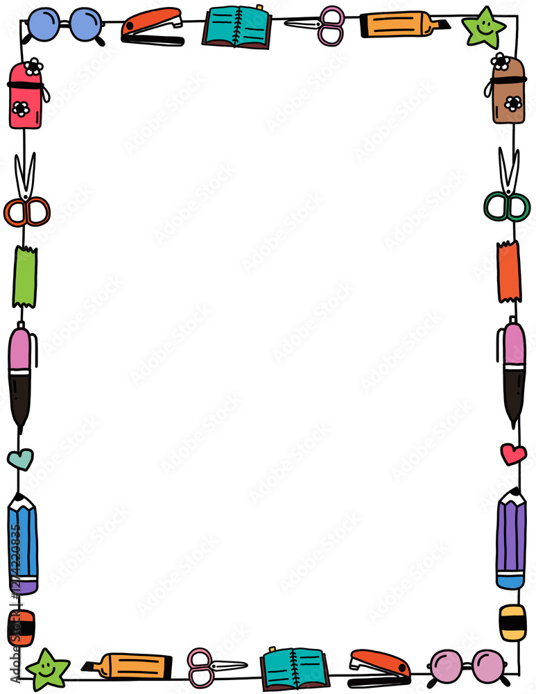 Ilustración de Stock School supplies border clipart. Back to school ...
