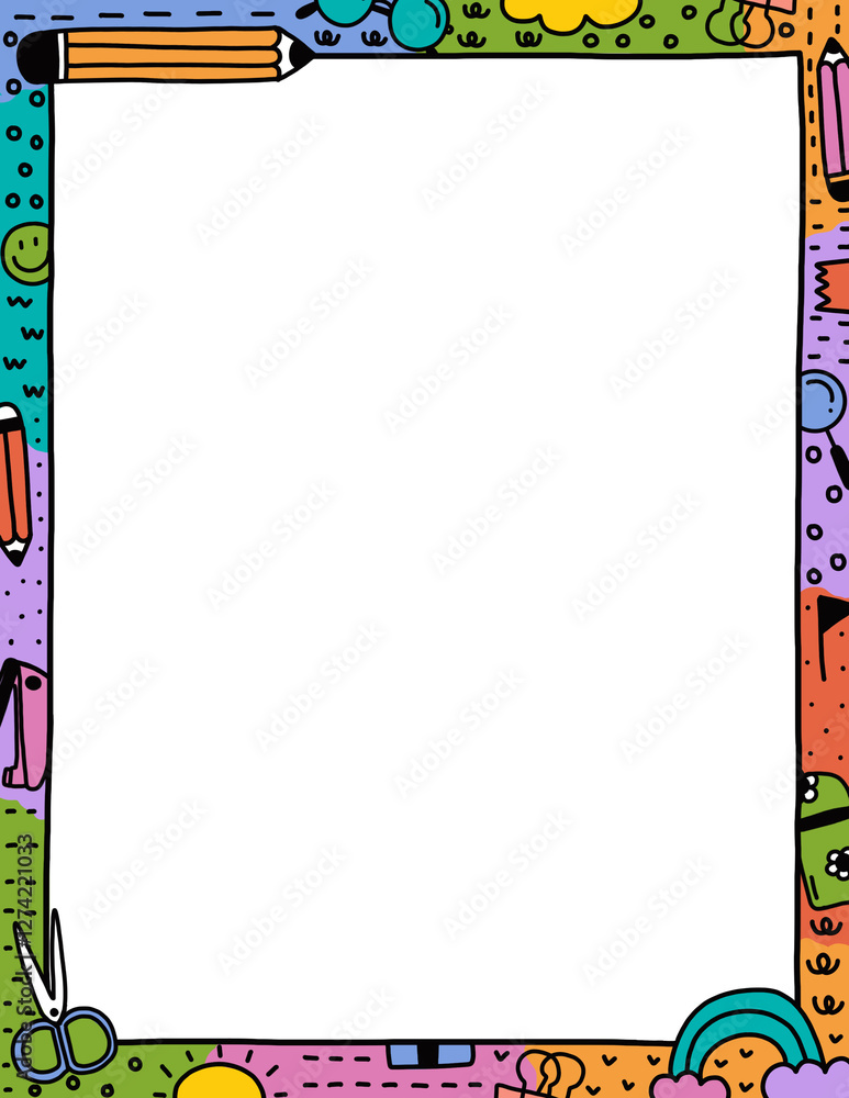 School supplies border clipart. Back to school border. Educational borders and frames. Teacher ...