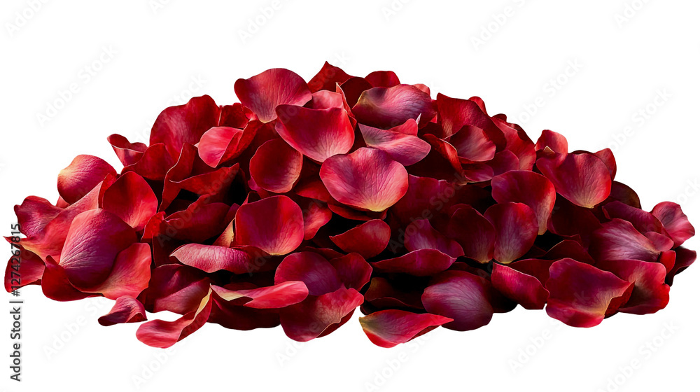 A pile of red rose petals, glitch-inspired art, isolated on a ...