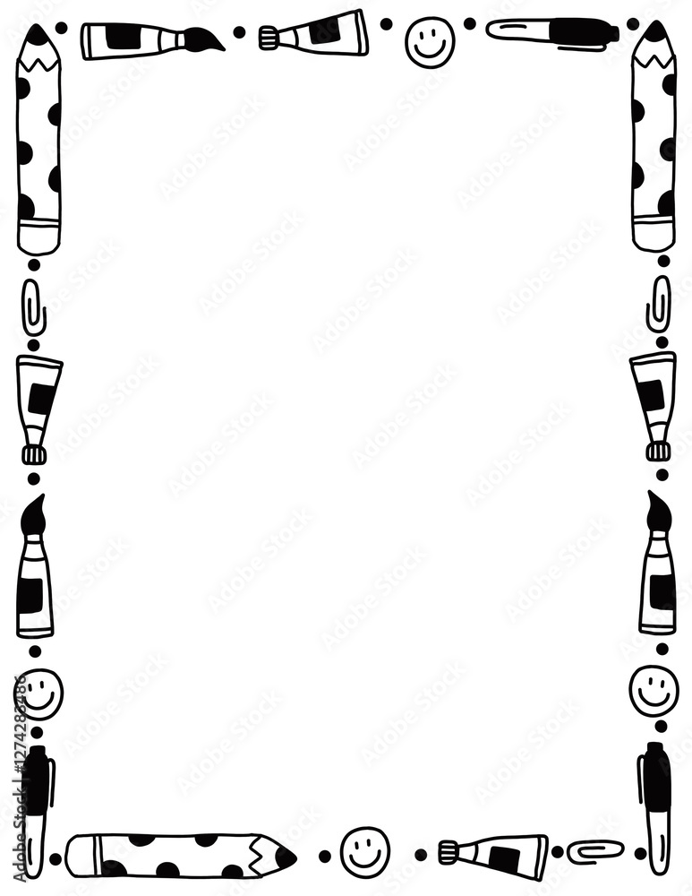 Ilustración de Stock School supplies border clipart. Back to school ...