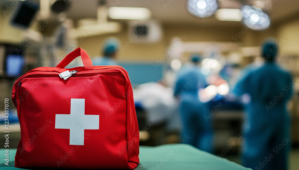 World Health Day. Heart with ECG line. Red first aid kit with white ...