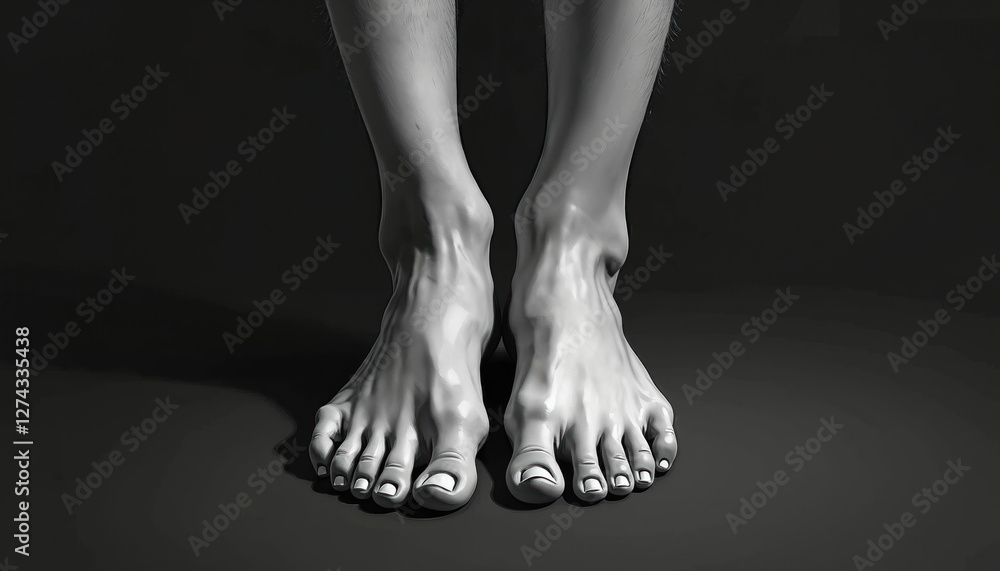 Illustration showing two bare feet on dark background. Feet in ...