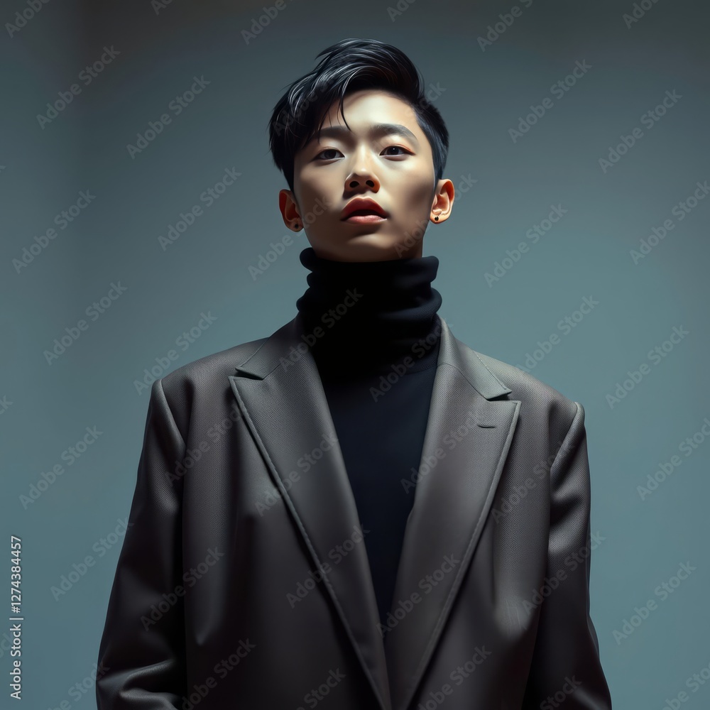 Confident east asian non-binary individual in chic modern attire ...